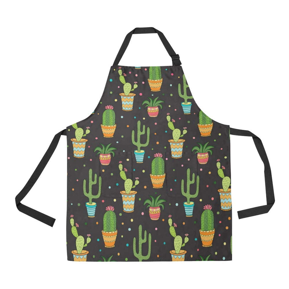 ASHLEIGH Kitchen Aprons Cactus Flowers Adjustable Bib Apron with ...