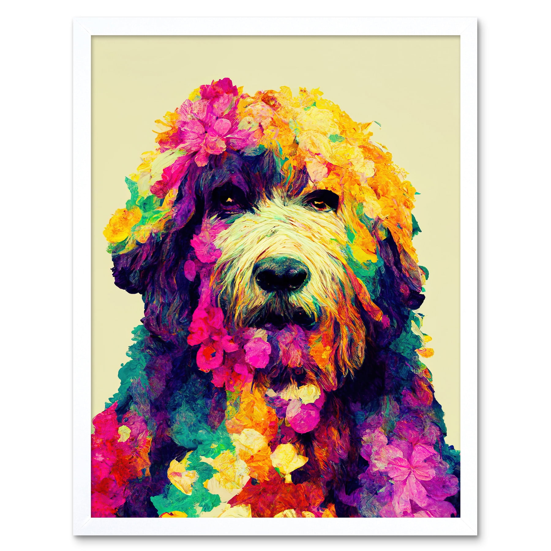 Colourful Vibrant Floral Labradoodle Dog Abstract Portrait Art Print ...