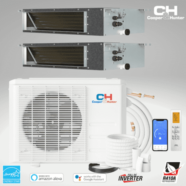 Cooper & Hunter 28000 BTU 230V Wall Mounted Dual 2 Zone Mini Split Heat Pump Air Conditioner 12K ...
