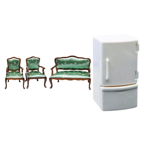 Mini , sofá de madera y nevera, modelo de muebles, suministros de ...
