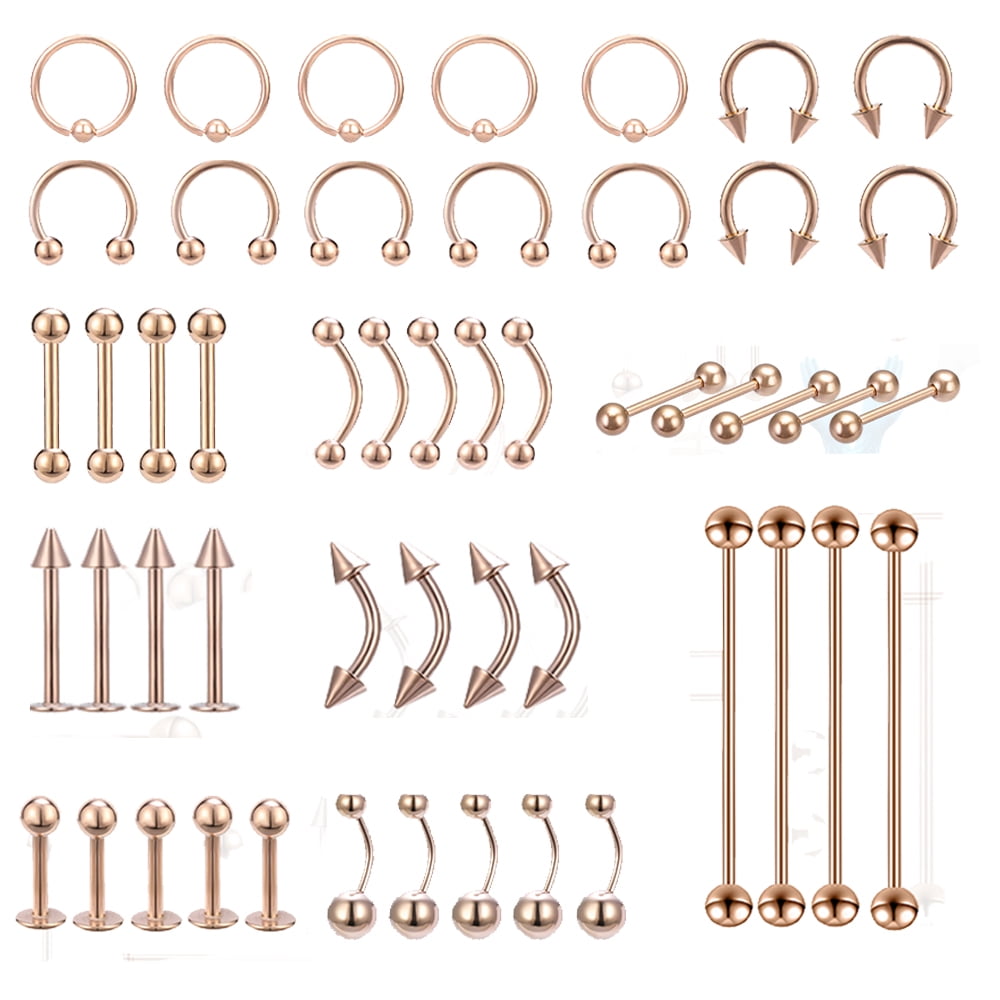 ZS 50Pcs/set Rose Gold Color Belly Button Nose Septum Tongue Lip Monroe ...