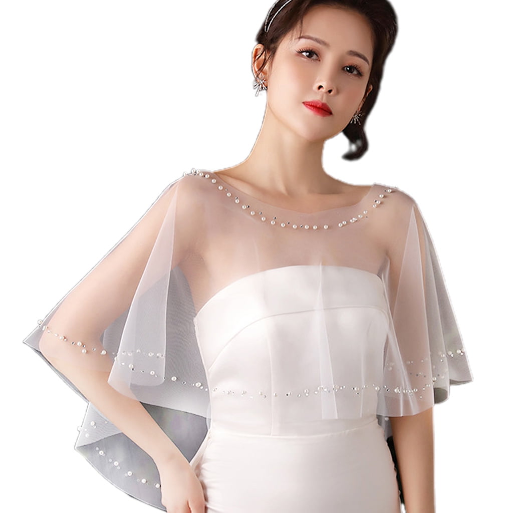 Capelets for Women Tulle Shawls Evening Dress Crystal Wraps Tops Beaded ...