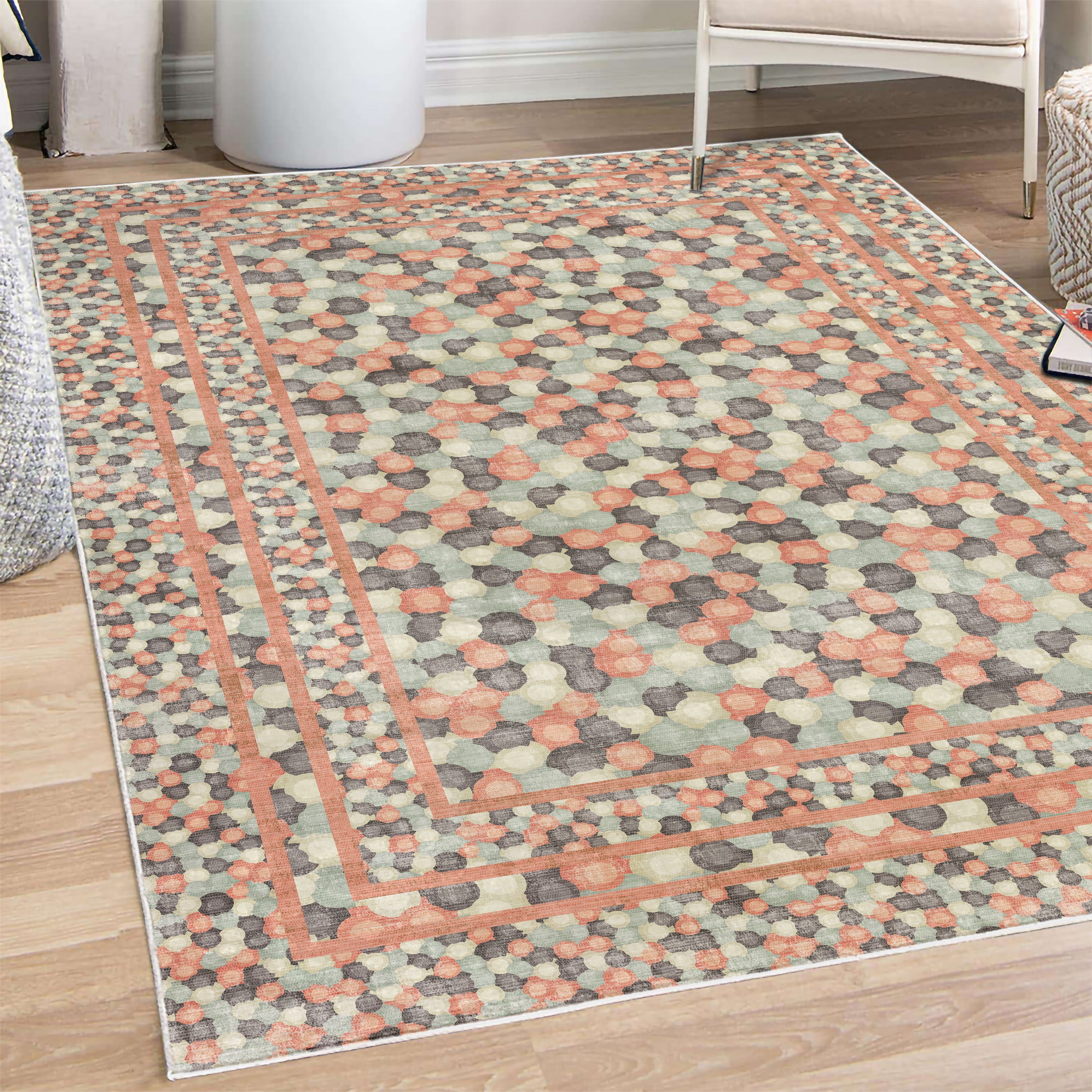 Modern Decorative Rug, Geometric Abstract Weathered Look Overlapping ...