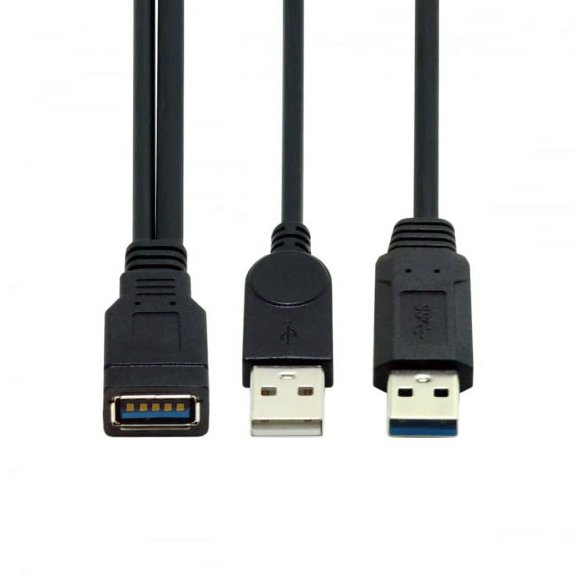 Black USB 3.0 Female to Dual USB Male Extra Power Data Y Extension ...