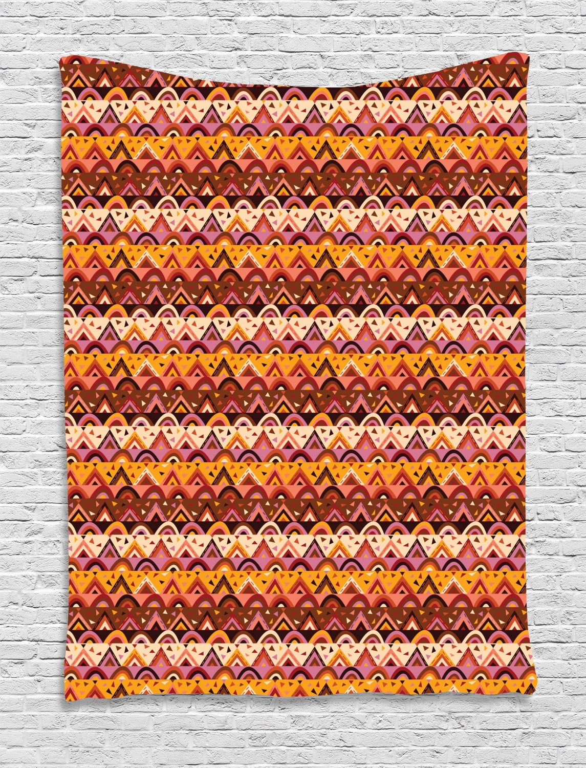 Tribal Tapestry, Mexican Folk Motifs Semicircle and Triangle Figures ...