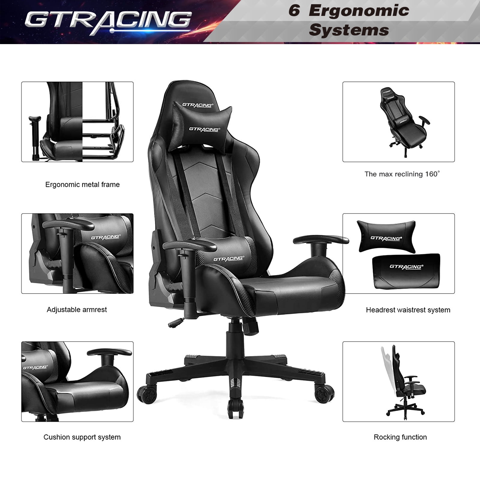 Buy GTPLAYER Gaming Chair Office Chair PU Leather with Adjustable ...