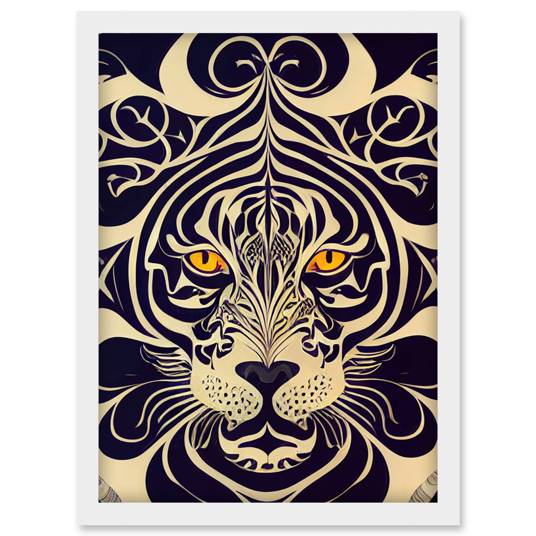 Symmetrical Illustration Of Tiger Face With Yellow Eyes Black And Cream ...