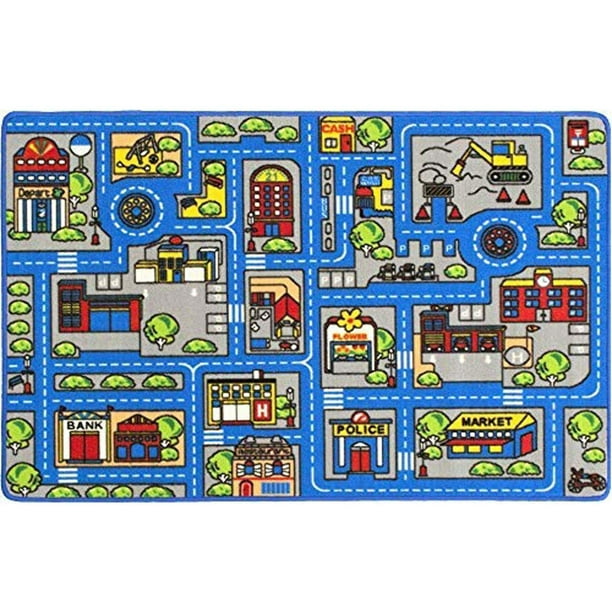 Mybecca Kids Rug Town Map 5' x 7' Children's Area - Blue Street Map ...