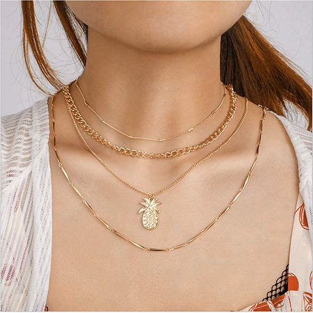 Fashion 4 Layers Circle Coarse Snake Chain Thin Pineapple Pendant ...