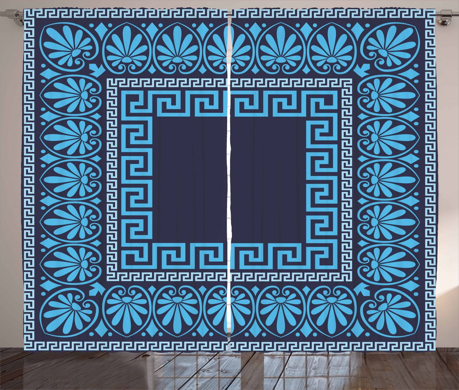 Greek Key Curtains 2 Panels Set, Grecian Meandros Pattern with ...