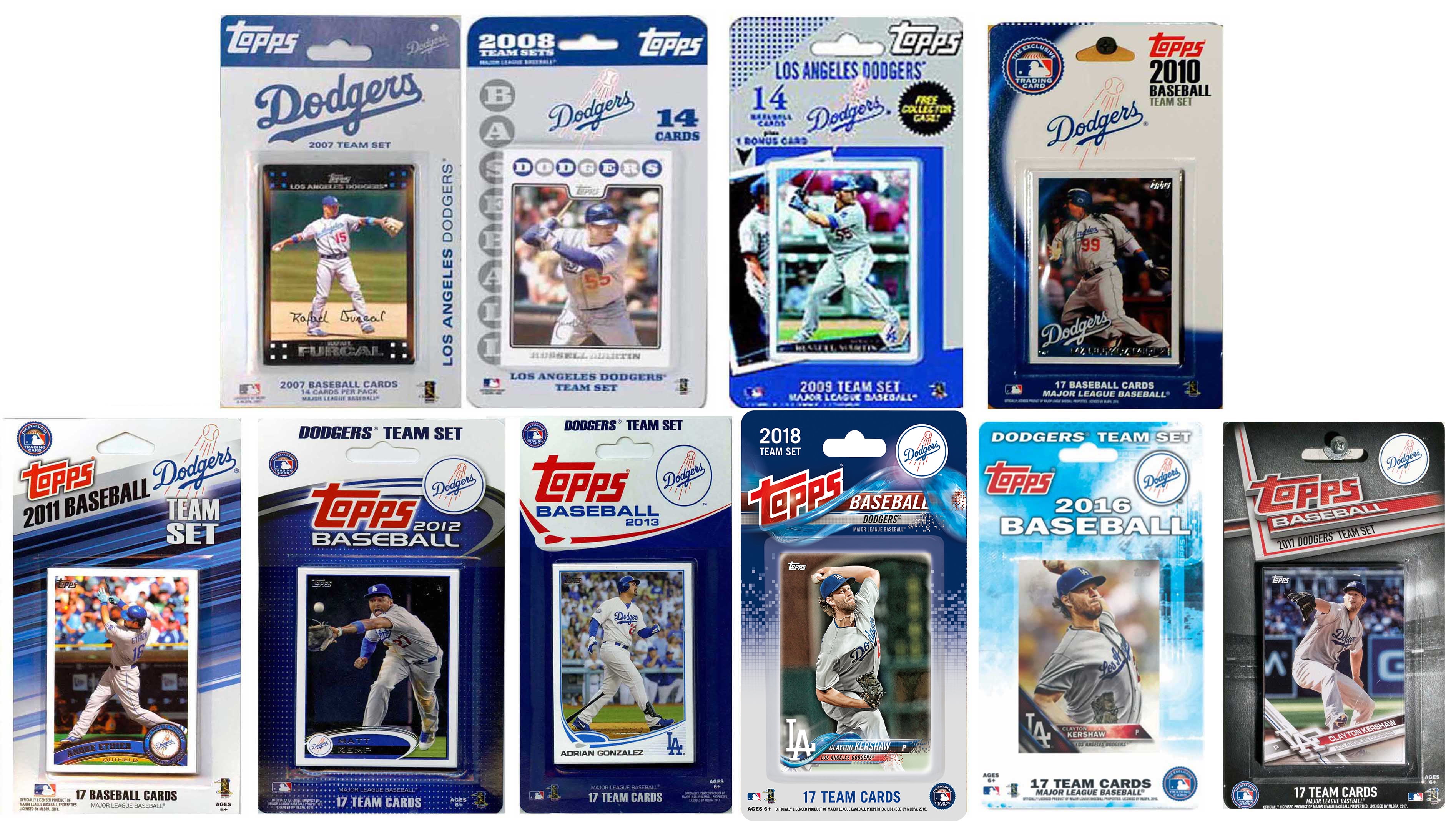 2018 MLB Los Angeles Dodgers 10 Different Licensed Trading Card Team ...