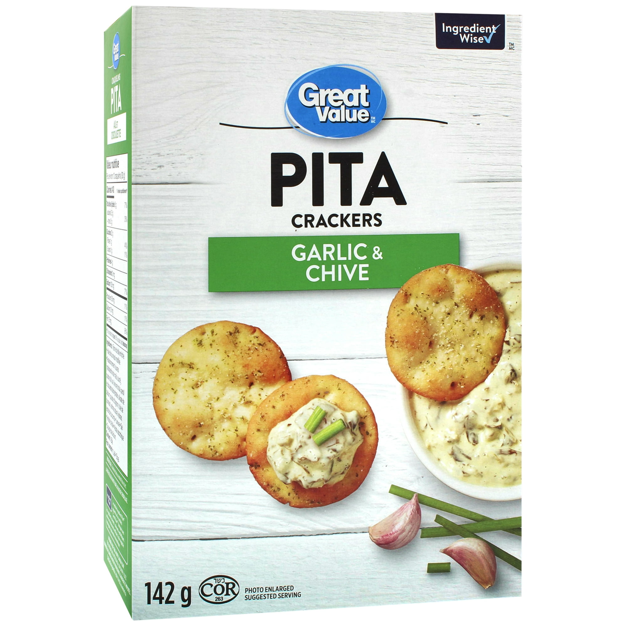 Click here for Great Value Garlic & Chive Pita Crackers 142 G prices
