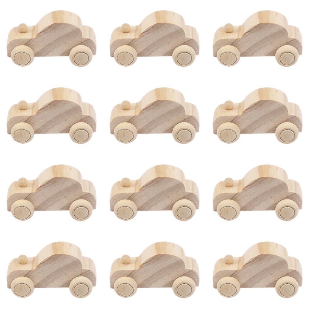 NUOLUX 12pcs Wooden DIY Car Toys Unfinished Car Toys Paintable Car ...