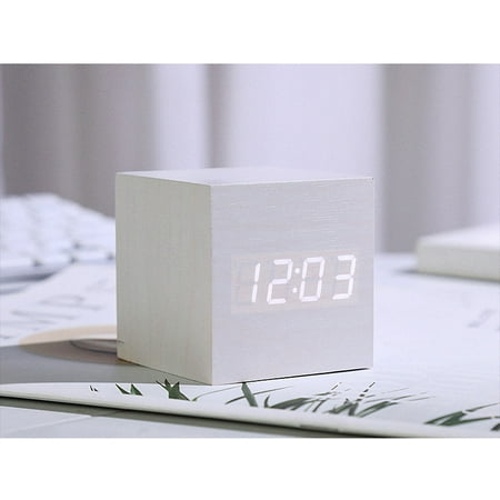 Wooden cube digital alarm clock with LED electronic time display Mini ...