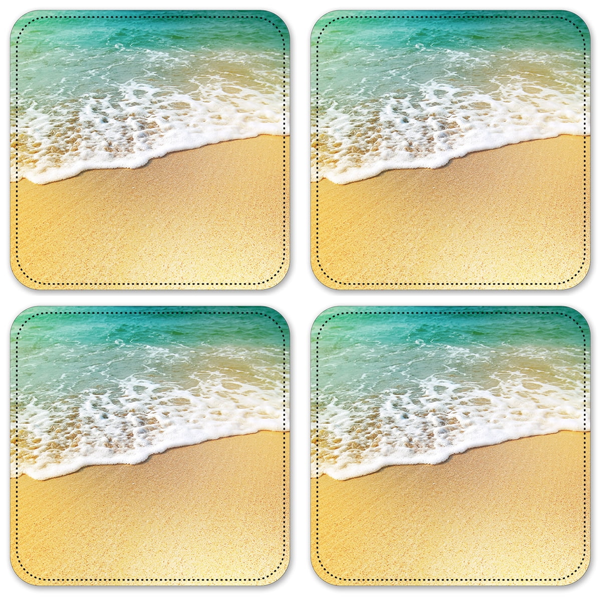Vinyl Drink Coasters - Set of 4 - Foamy Waves on the Beach - Walmart.com