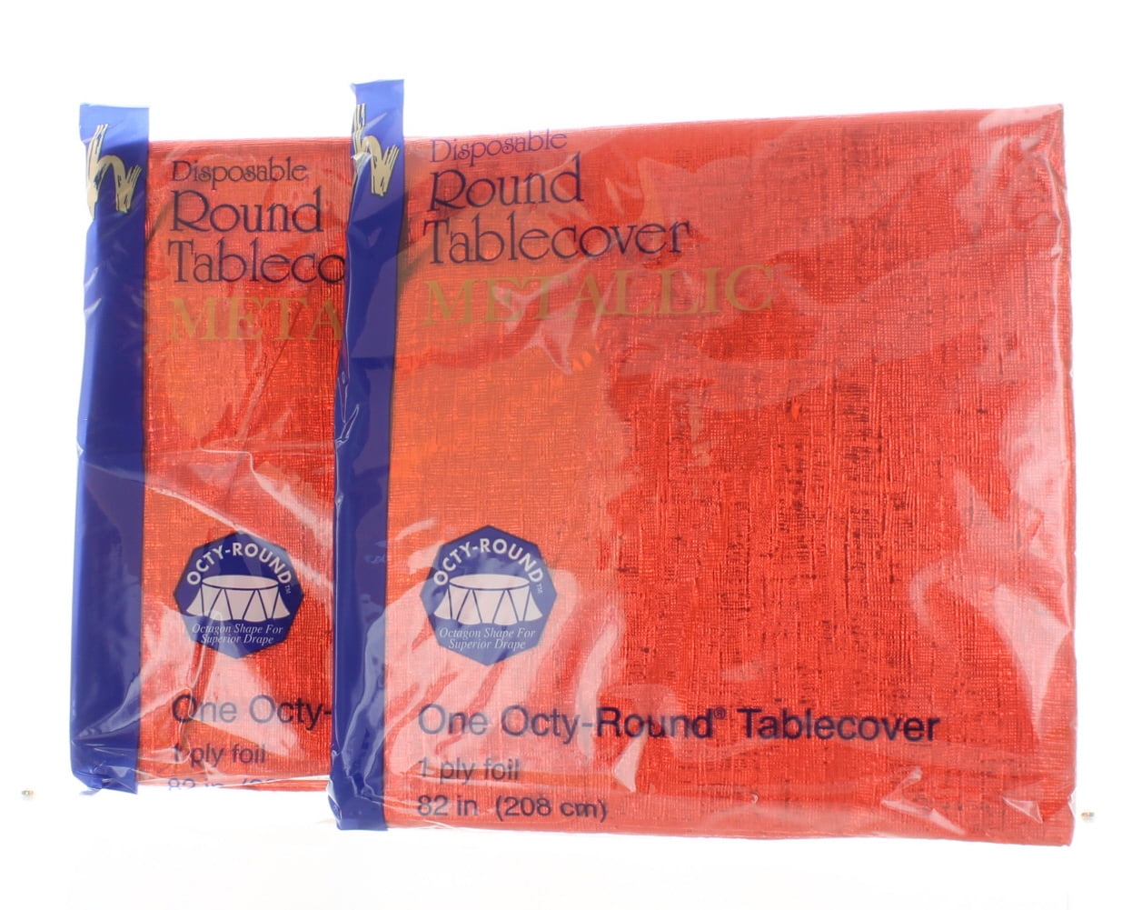 2 Metallic Red Round Table Covers 82" Octagon Shape 1 Ply Disposable ...