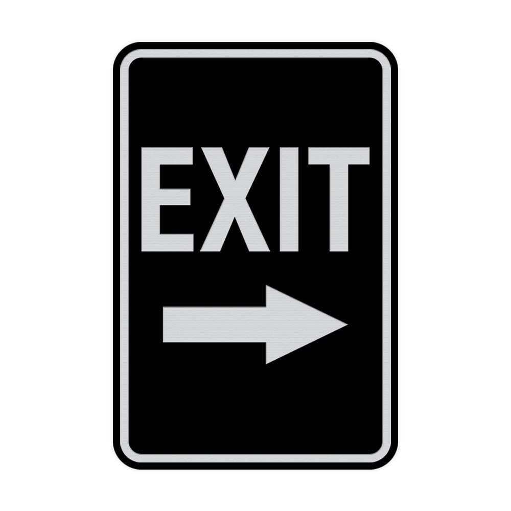 Portrait Round Exit Right Arrow Sign (Black / Silver) - Large 6" x 8 ...