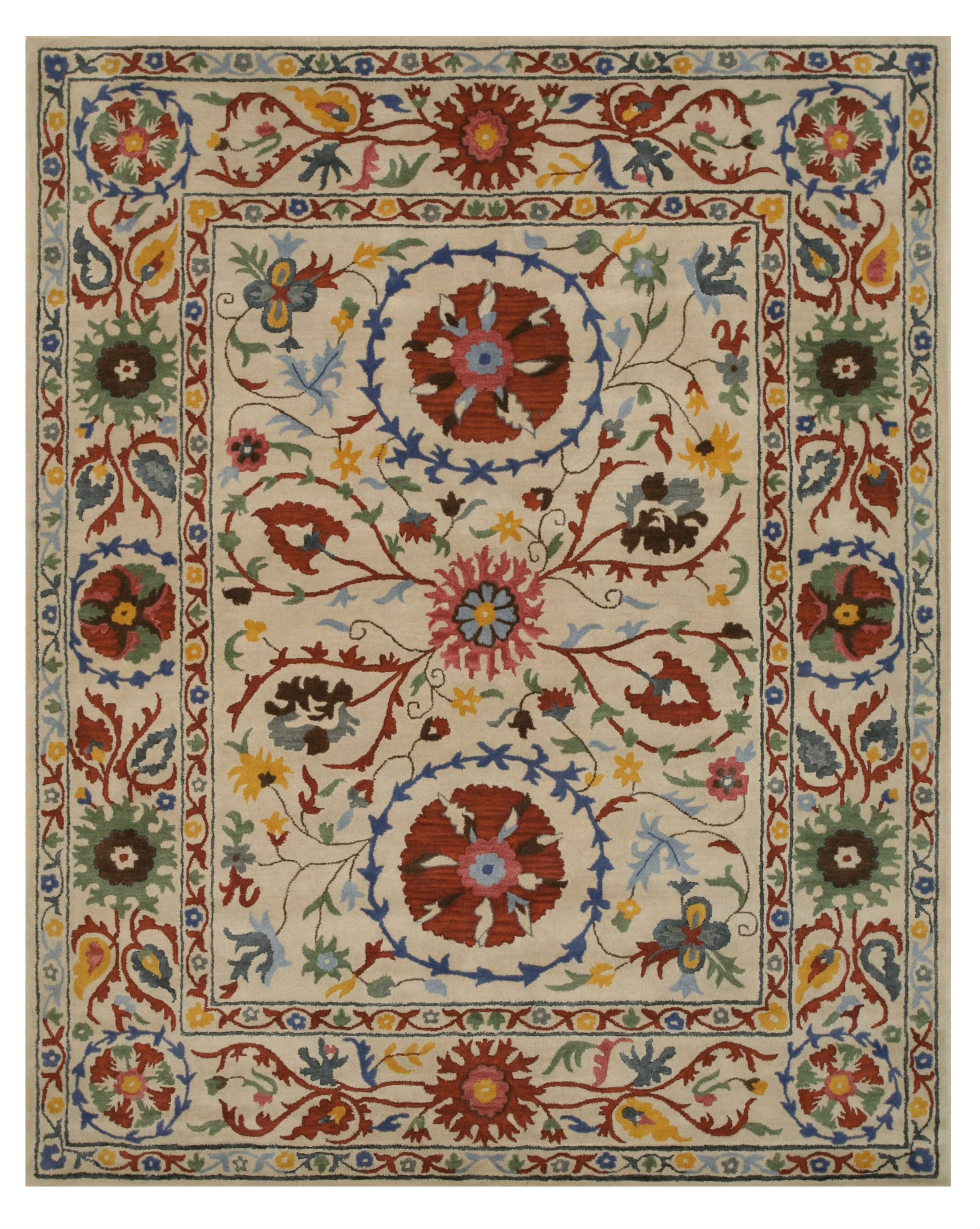 Hand-tufted Wool Ivory Transitional Floral Suzani Rug - Walmart.com