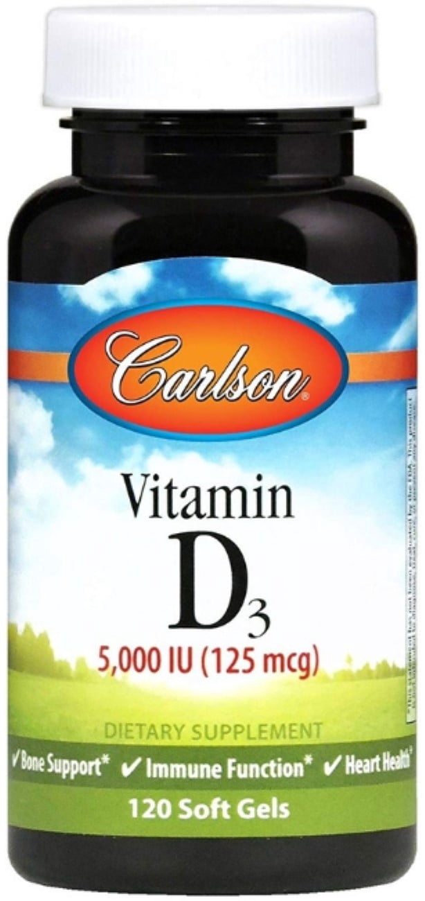 Carlson Labs Vitamin D3 5,000 IU Bone & Immune Health Soft Gels, 120 ea ...