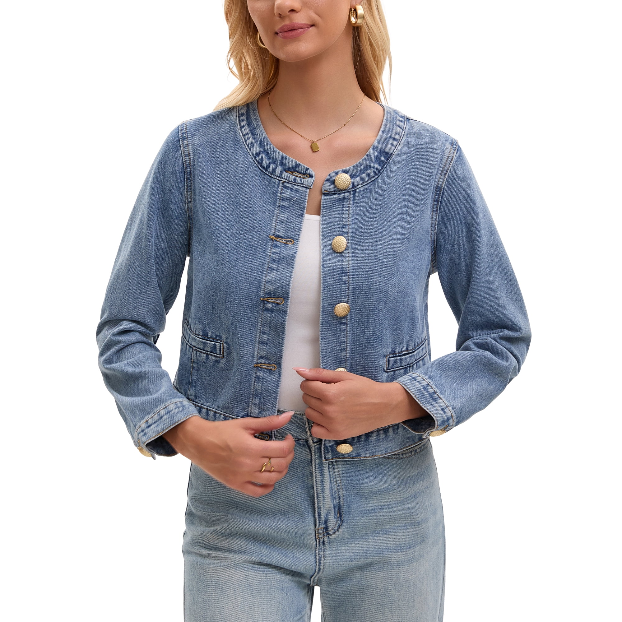 Click here for Inspire Chic Womens Collarless Denim Jacket Long S... prices