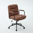 Brown Mid-Back Ergonomic PU Leather Swivel Office Chair with Wheels ...