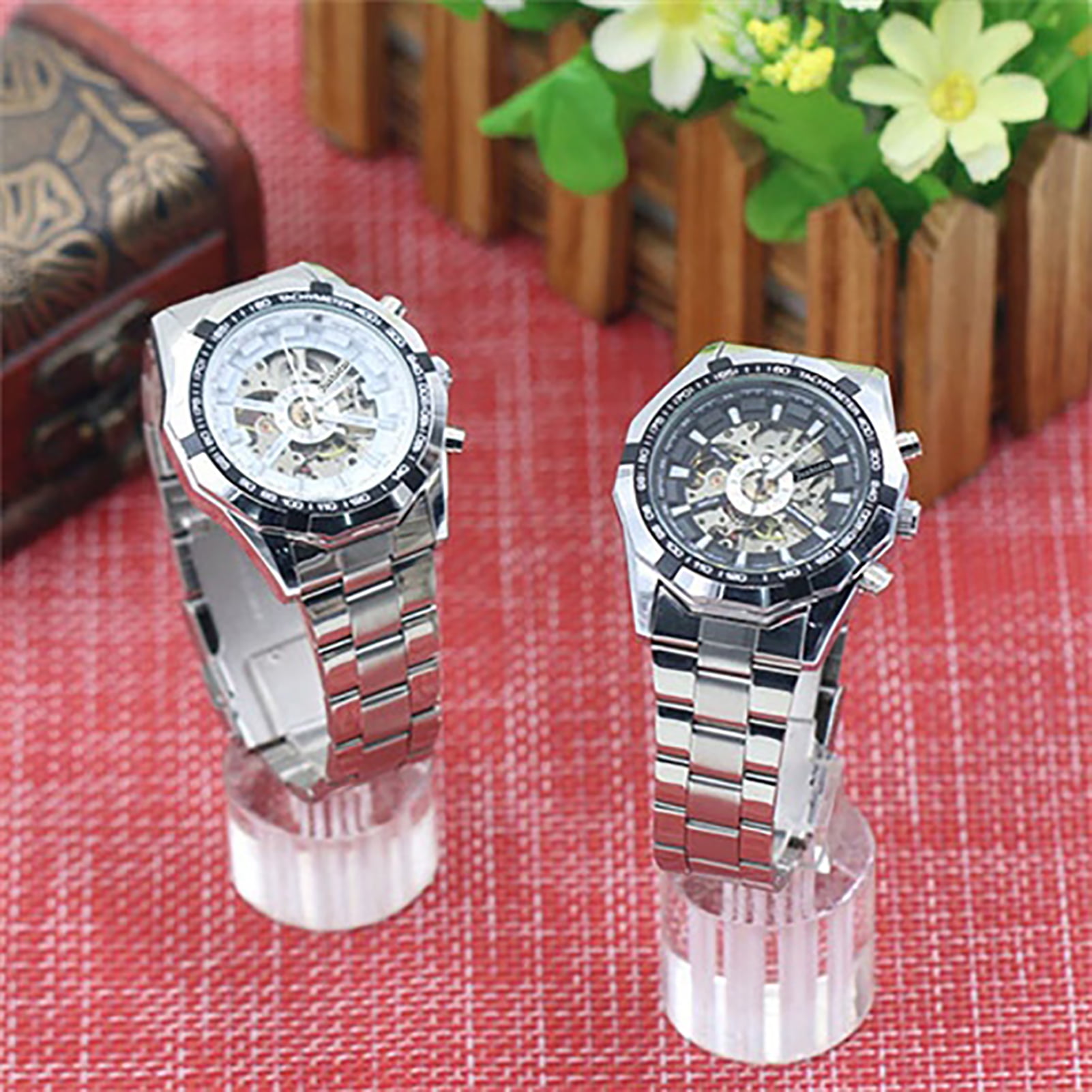 Naierhg Men Hand-Winding Skeleton Automatic Mechanical Stainless Steel ...