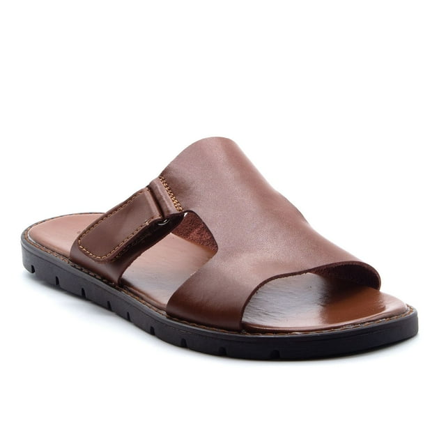 Men's 69213 Leather Slip On Open Toe Chunky Strap Slides Flip Flop ...