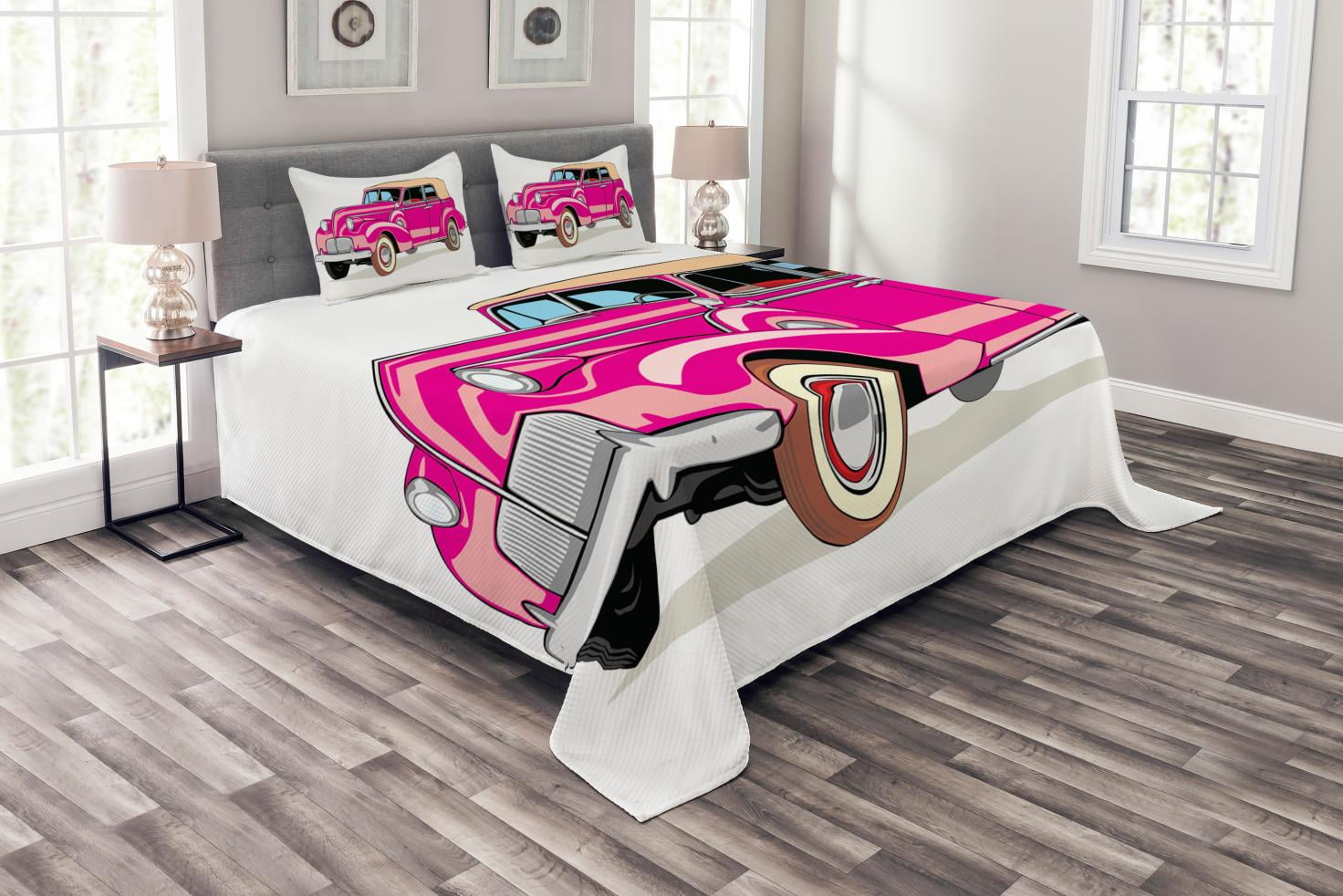 Ambesonne Cars Quilted Bedspread Set 3 Pcs, Convertible from Fifties ...