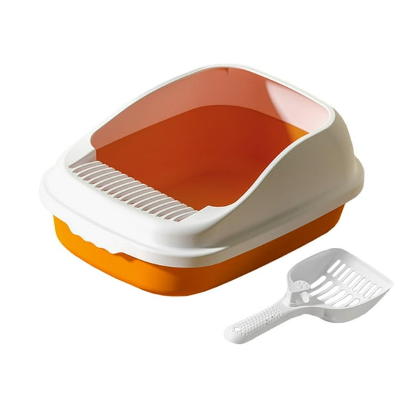Cat Litter Tray Semi Enclosed Front Entry Smooth Bottom Leakproof ...
