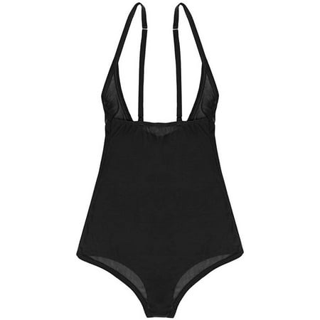 Agoky Women's Chest Support Mesh Sheer See Through Bodysuit Leotard ...