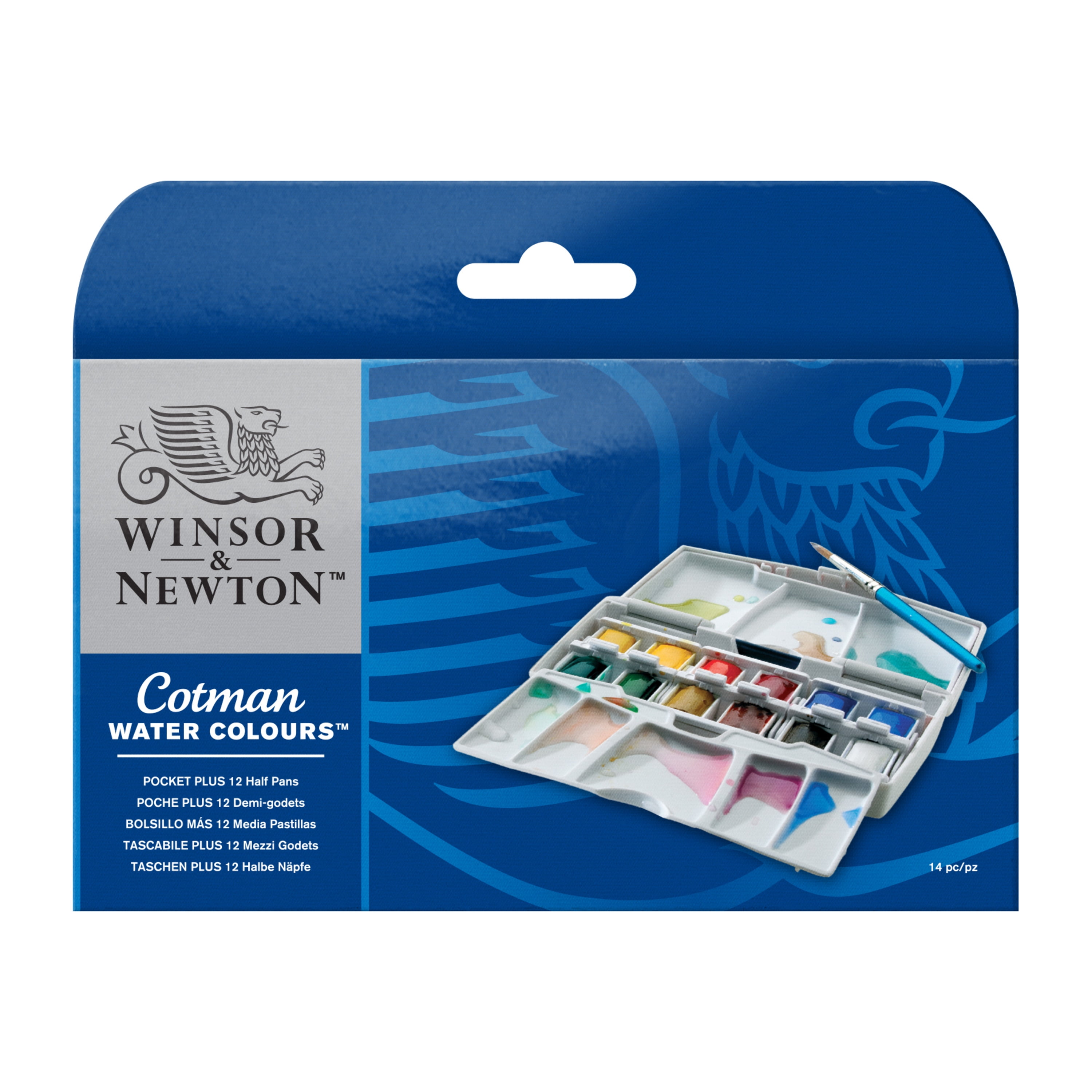 Winsor & Newton Cotman Watercolor Pocket Plus Set, 12 Half Pans & Brush ...