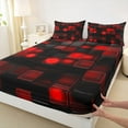 Castle Fairy Boys Girls Geometric Plaid Full Size Sheets,Black Red Bed ...