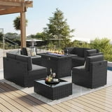 LayinSun 8 Piece Patio Furniture Set with 44" Propane Gas Fire Pit Table, Outdoor Sectional ...