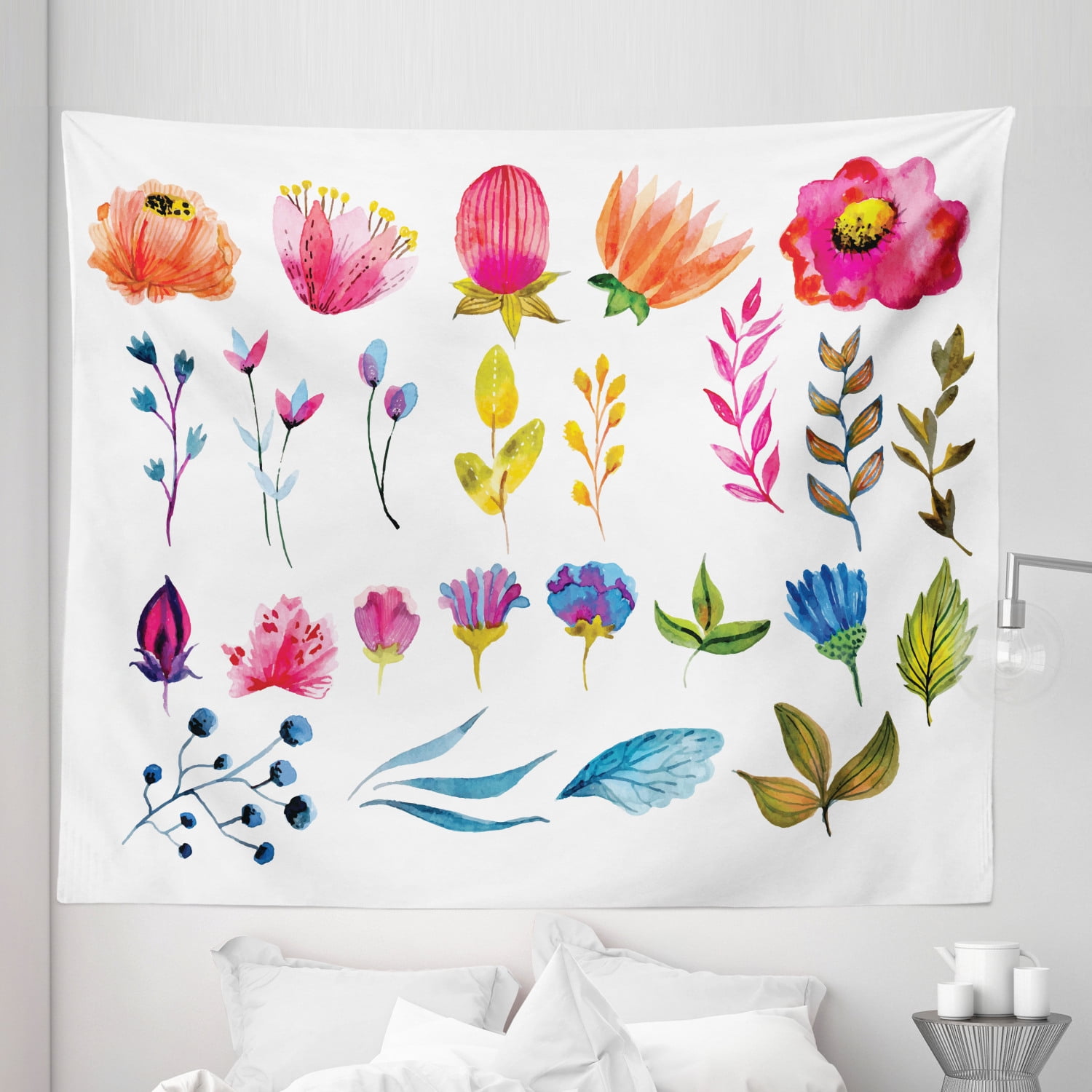 Watercolor Tapestry, Various Types of Gardening Plants Flowers Spring ...