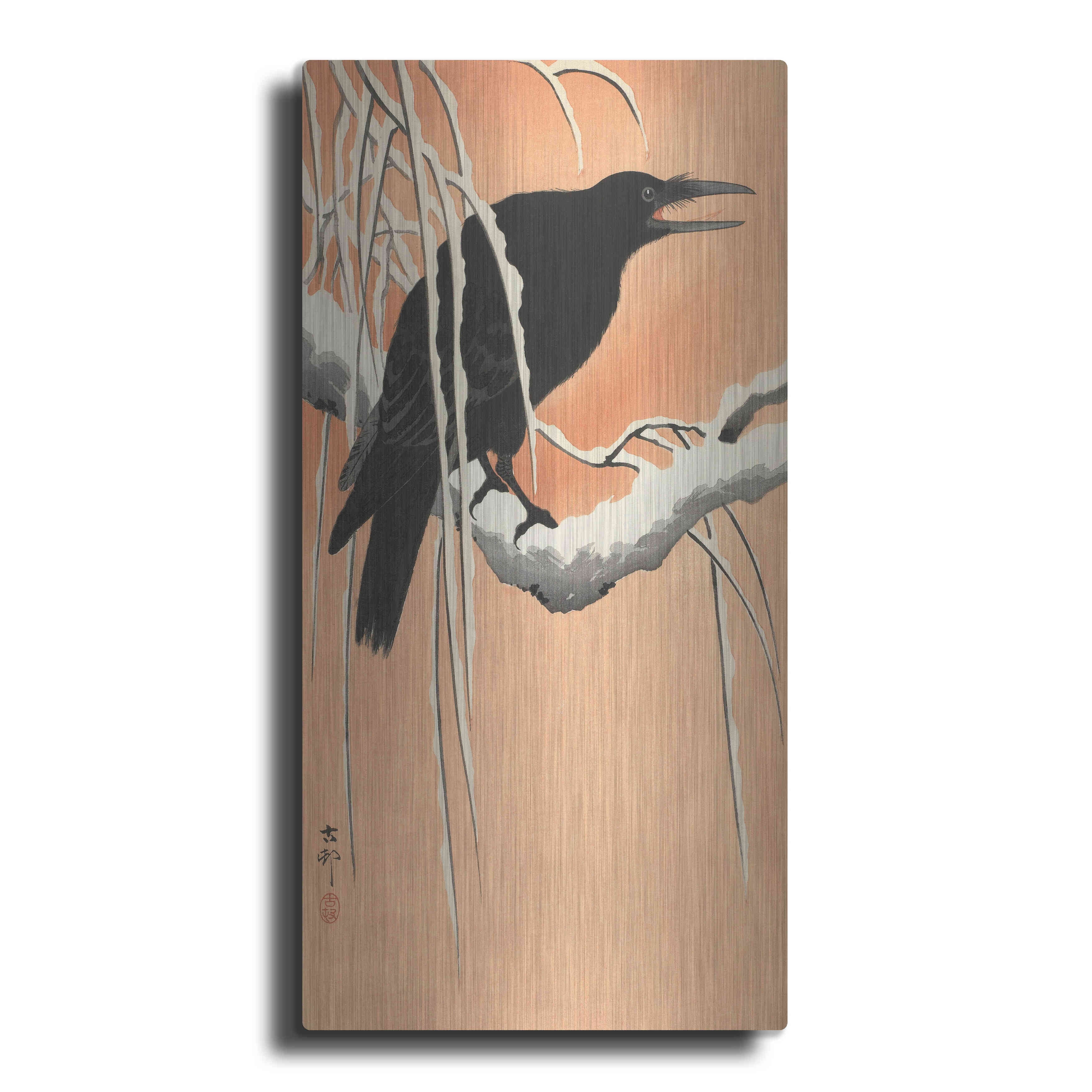 Luxe Metal Art 'Crow on a Snowy Bough 1900-1930' by Ohara Koson, Metal ...