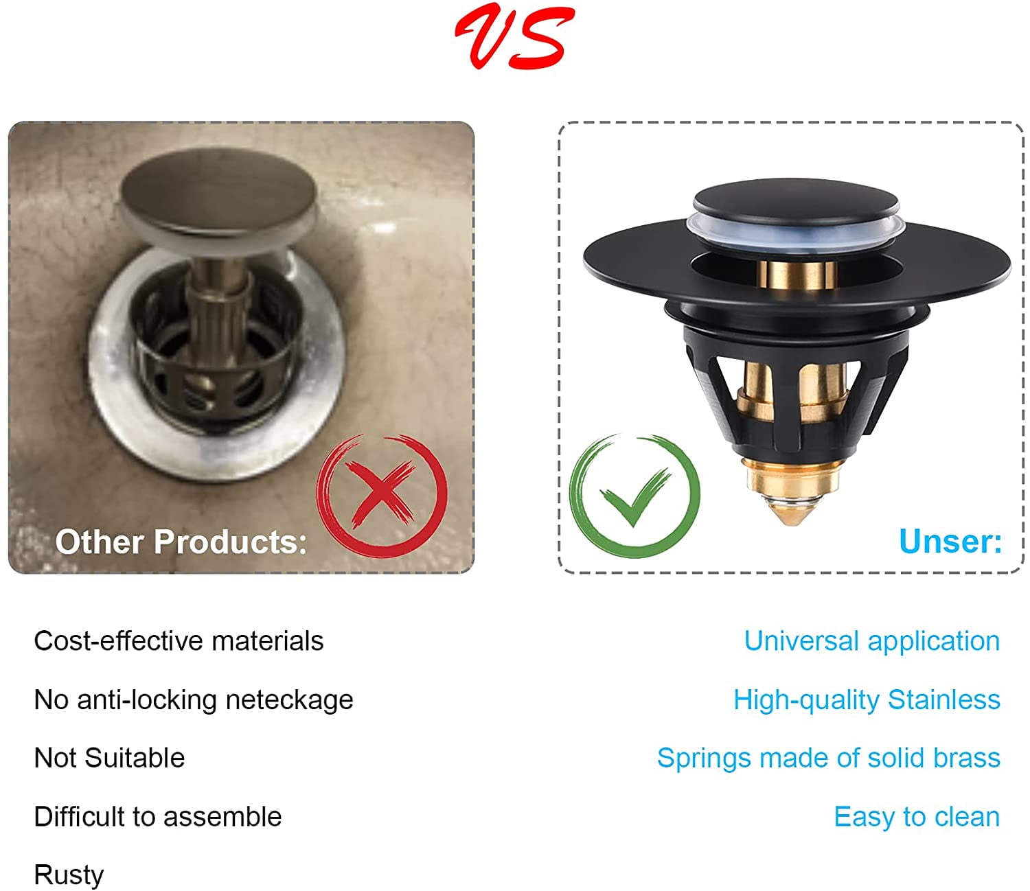 VirgilSon Black Sink Stopper Bath Plug Strainer Hair Catcher Pop Up ...