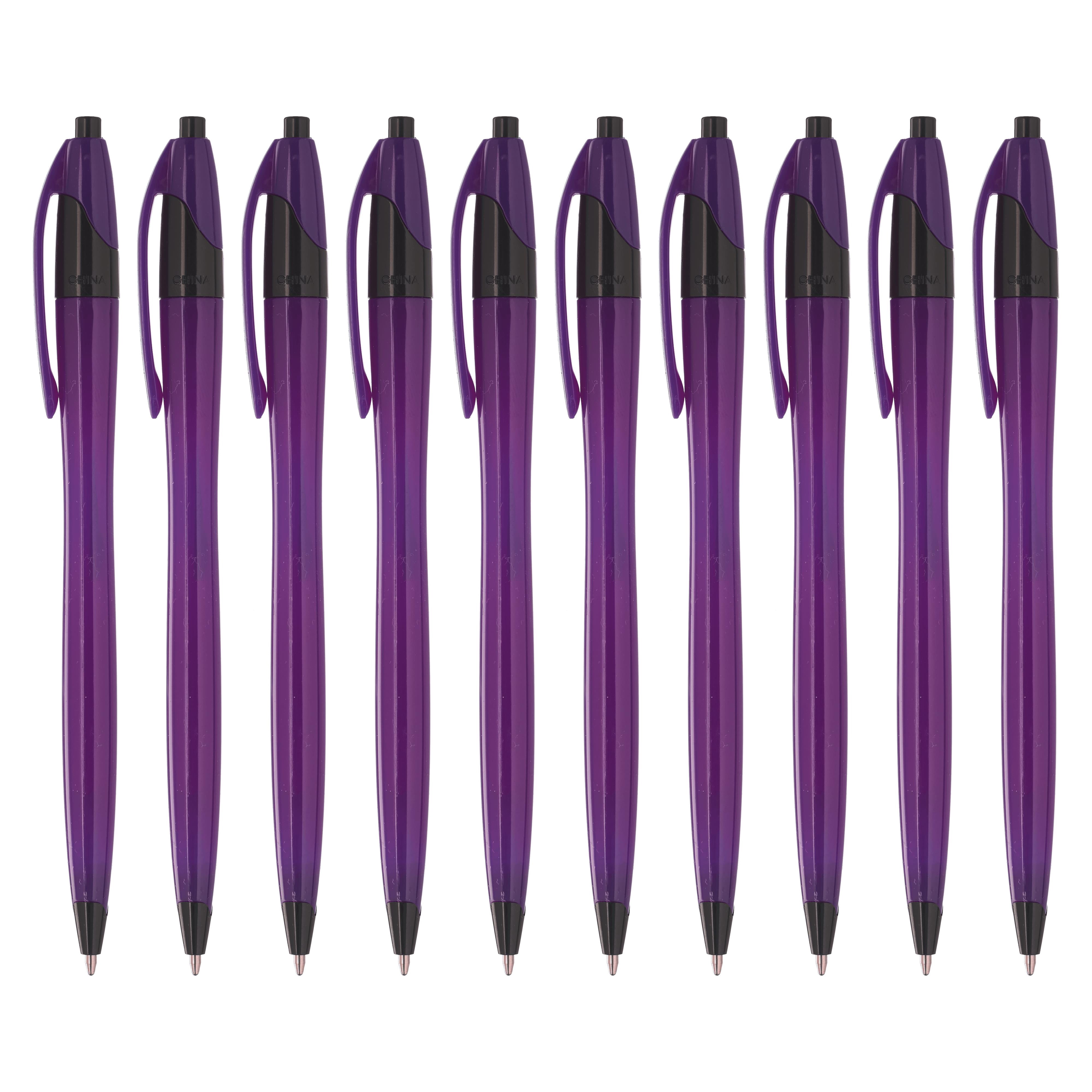 10 Accent Click Action Pens Pack - Plastic, Vibrant, Black Ink - Purple ...