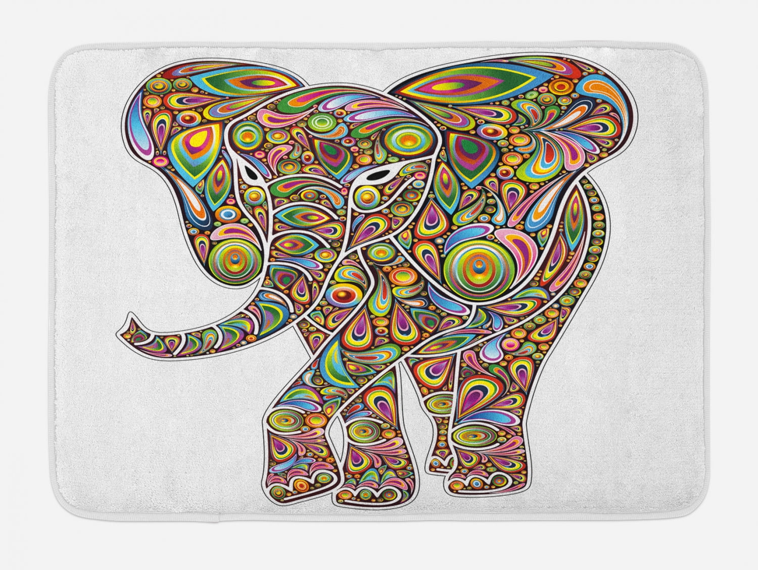 Psychedelic Bath Mat, Large Eastern Elephant Figure Trippy Pattern Boho ...