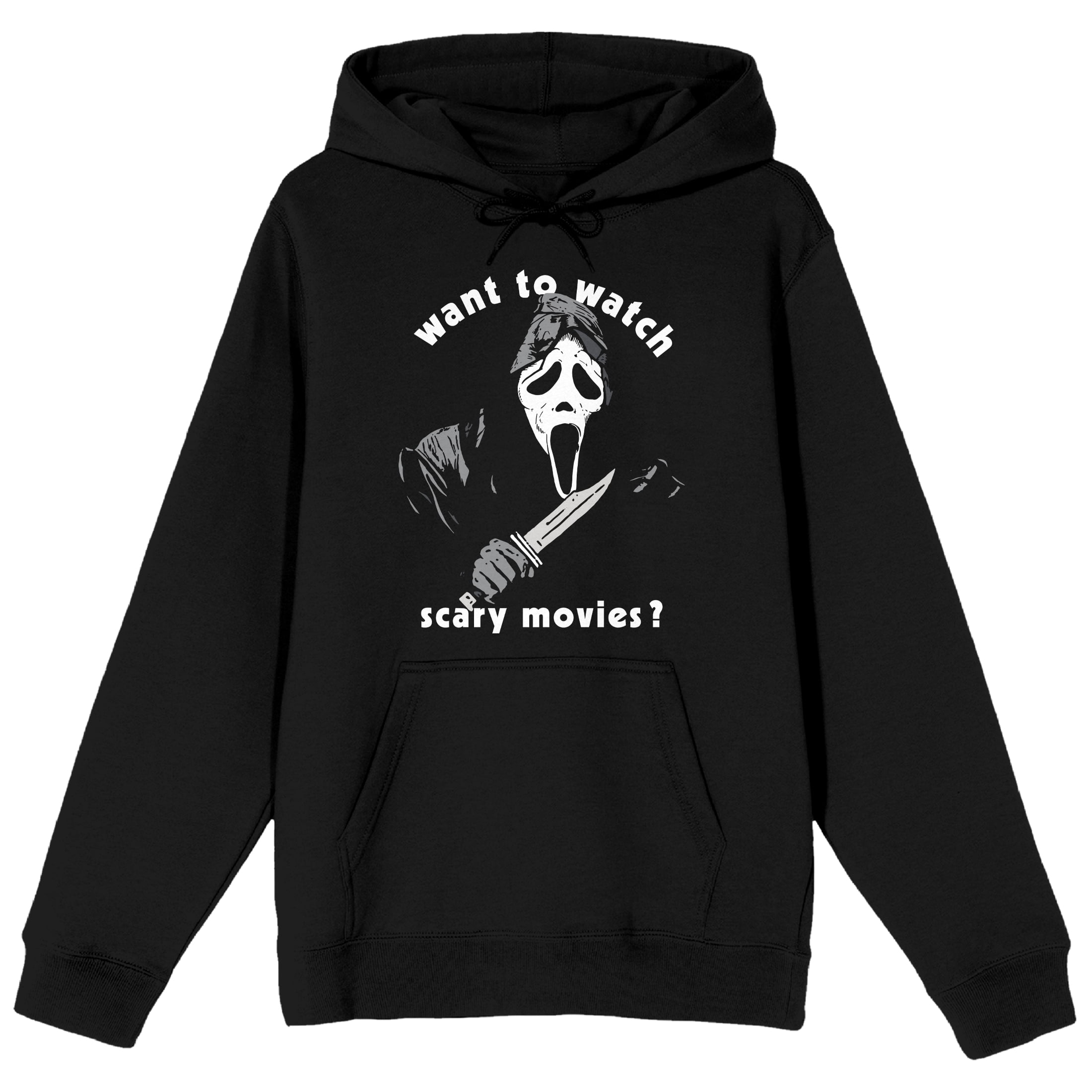 Ghostface “Want To Watch Scary Movies?” Men's Black Graphic Hoodie-XL ...