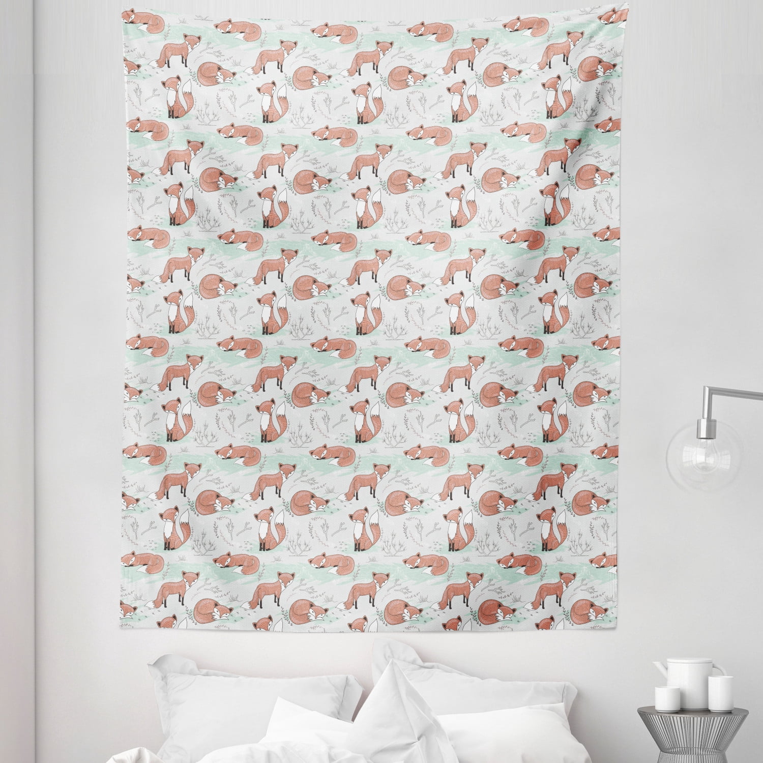 Fox Tapestry, Woodland Forest Wildlife Theme with Foxes on Polka Dot ...