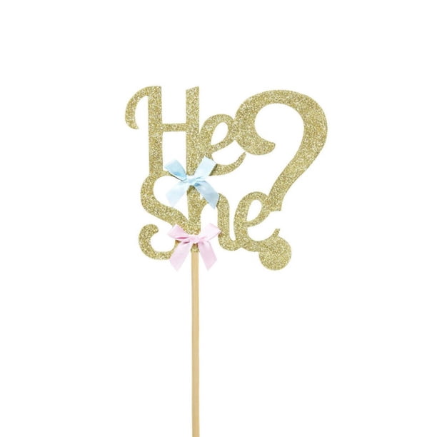 Glitter He Or She Cake Toppers Gender Reveal Baby Girl Boy Cake Insert ...