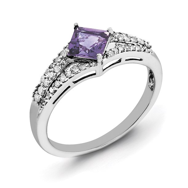 Sterling Silver Princess Diamond & Amethyst Ring - Walmart.com