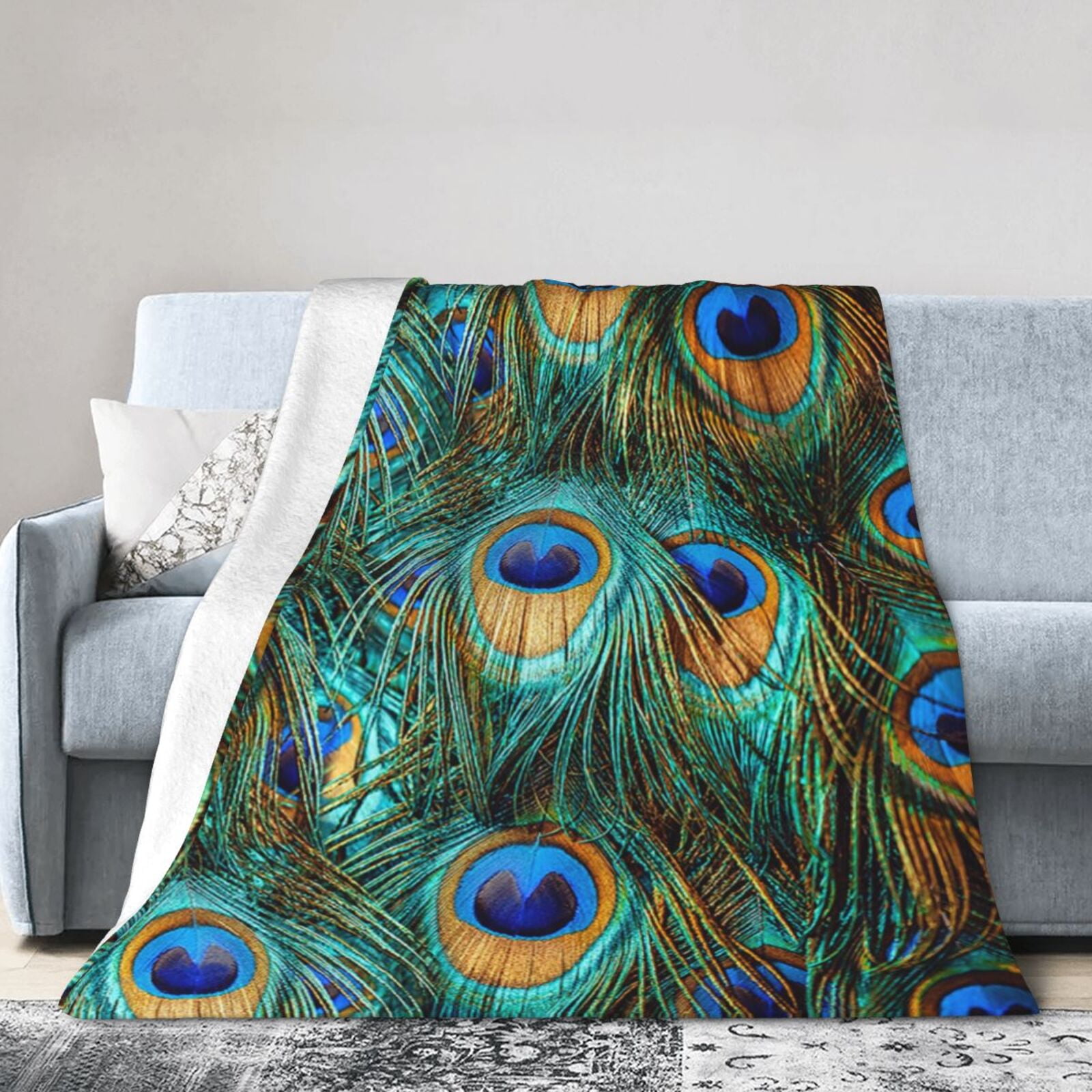 SPXUBZ Peacock Feathers Colorful Throw Blanket Soft Cozy Print Blanket ...