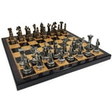 Greek Mythology Olympus Gods Chess Set Pewter Bronze Finish 18" Walnut ...