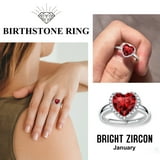 Bestyle 925 Sterling Silver Heart Rings for Women Sparkle Open Band Ring January Created Garnet ...