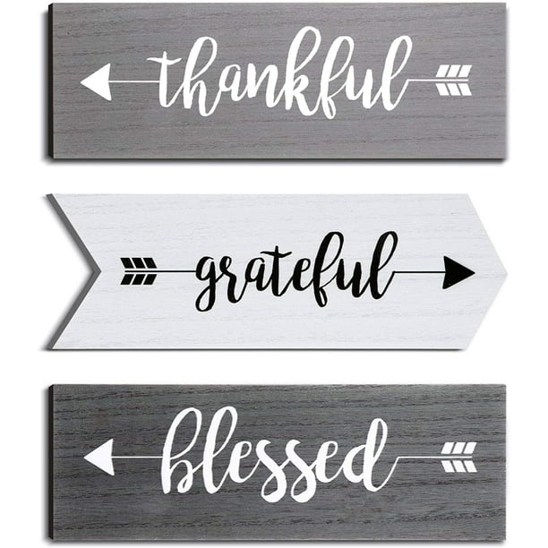 HTAIGUO 3 Pieces Thankful Grateful Blessed Wooden Signs Hanging Wall ...