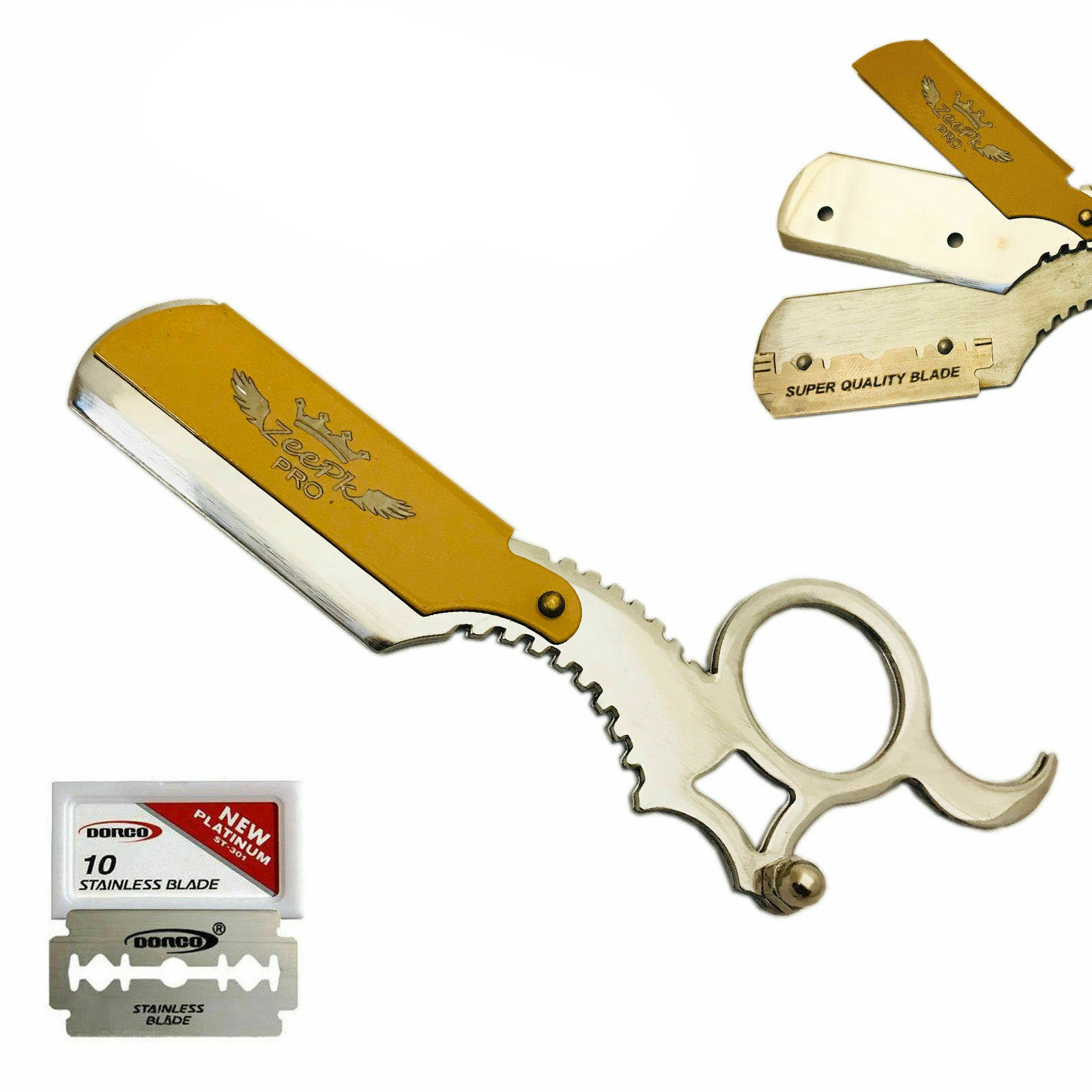 2 PC BEARD SHAPE UP CUT THROAT SHAVETTE STRAIGHT RAZORS FOR BARBER + 10 ...