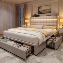 EnHomee Full Size Bed Frame with 3 Storage Drawers Modern Metal Bed ...