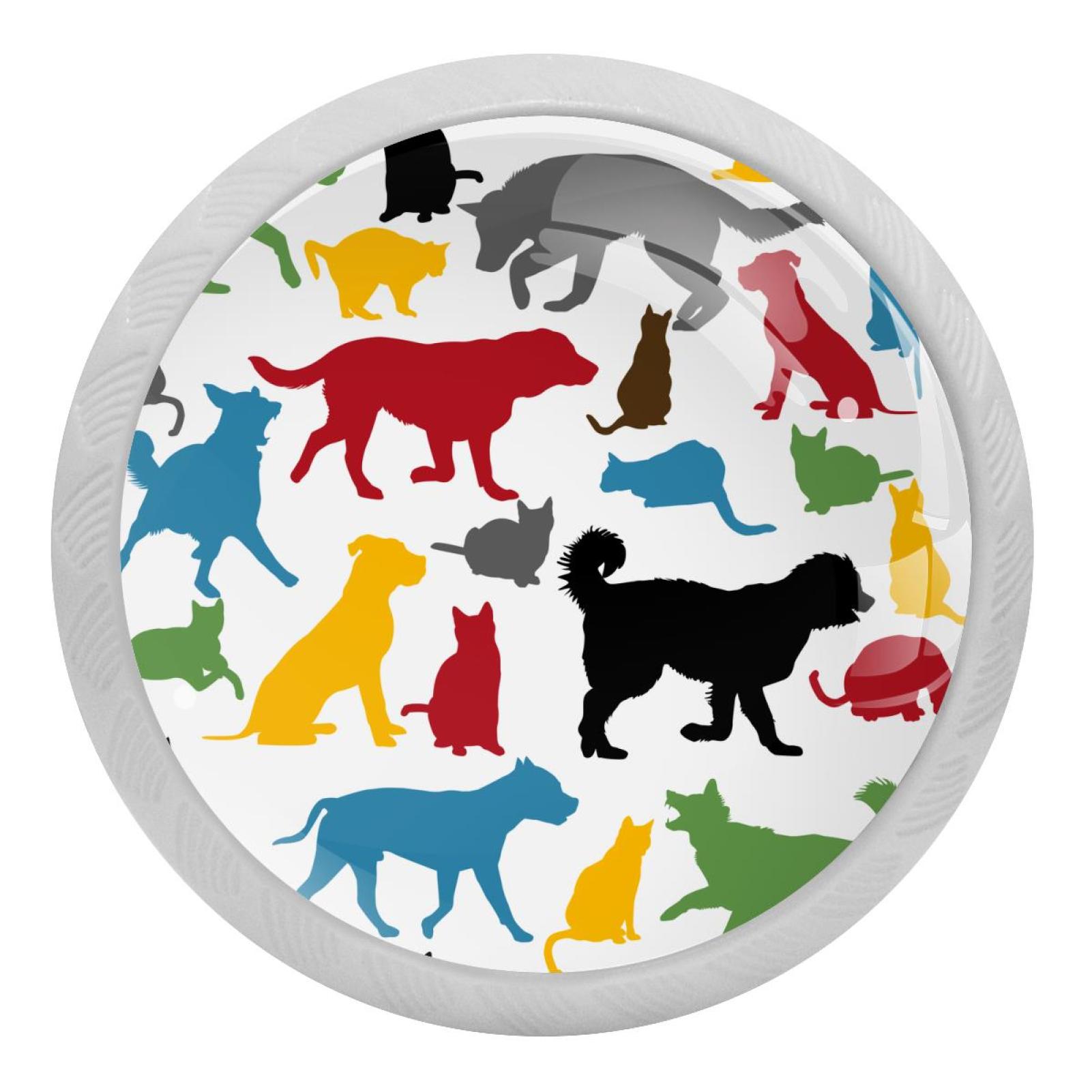 4PCS Round Cats and Dogs Silhouettes Cabinet Fluorescence Knob Glowing ...