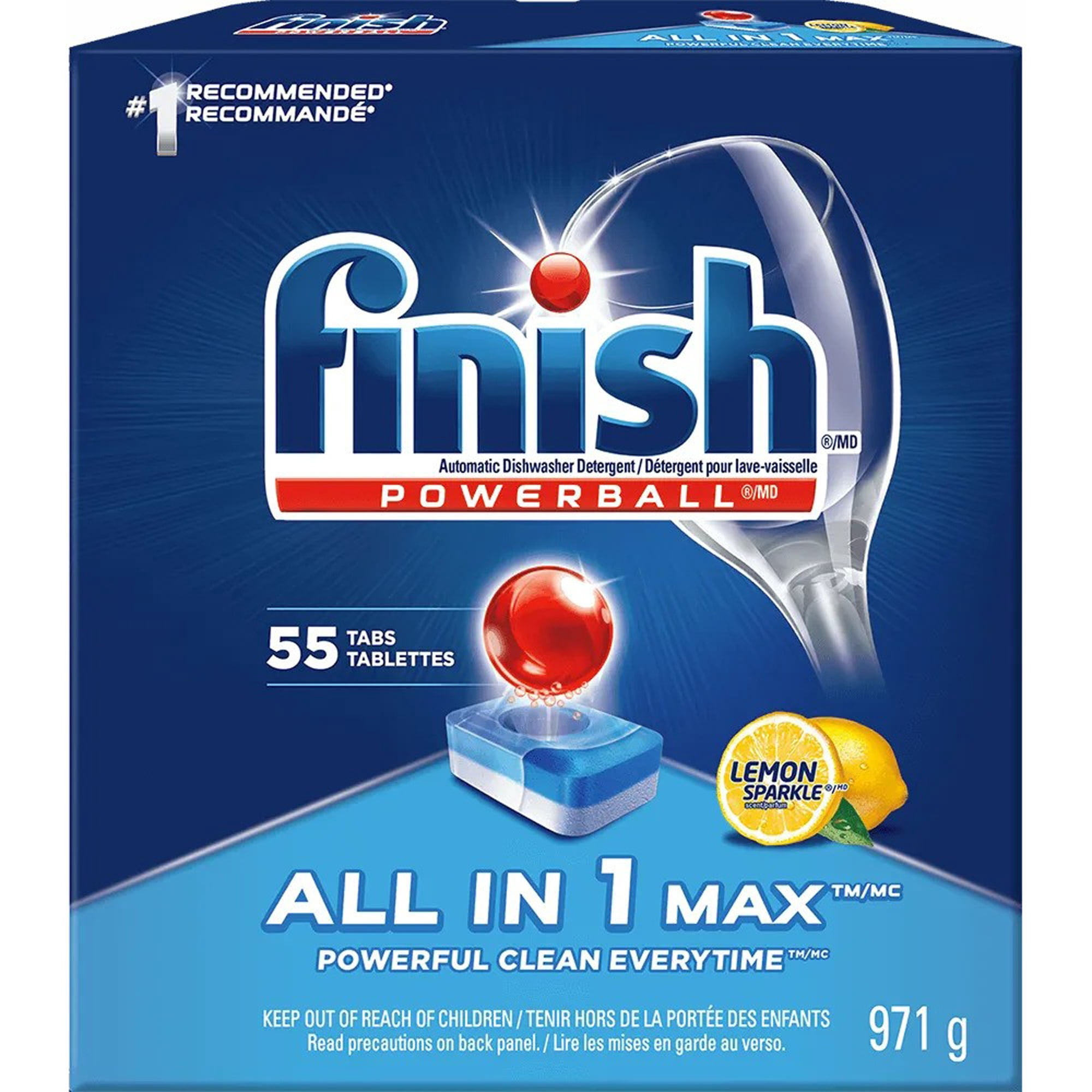 Finish Powerball All‑In‑1 Max Dishwasher Detergent Pods, Lemon, 55 Tabs ...